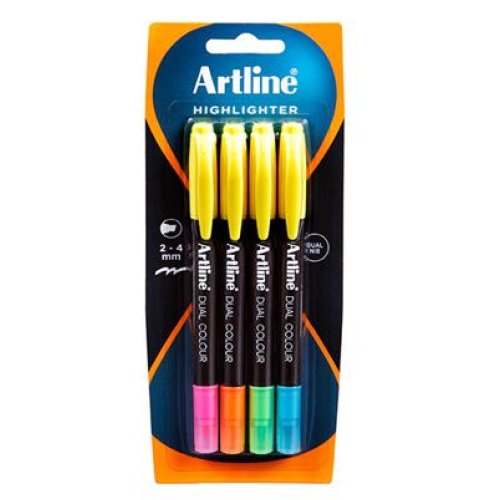 Highlighter - Artline - Dual Nib - Chisel 2.0/4.0mm - Assorted - 4 Pack ...