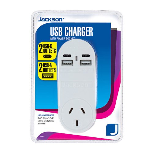 Power Outlet Jackson 1 Outlet With 2 x USB-A 2 x UUSB-C Charging Ports ...