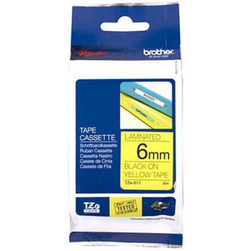 Labelling Tape - Brother - TZe-611 - Laminated - 6mm x8m - Black Text ...