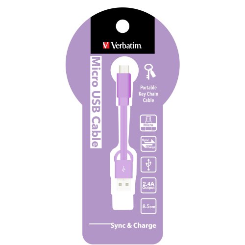 Micro USB Cable - Charge & Sync - Verbatim - 8.5cm - Keychain - Purple ...