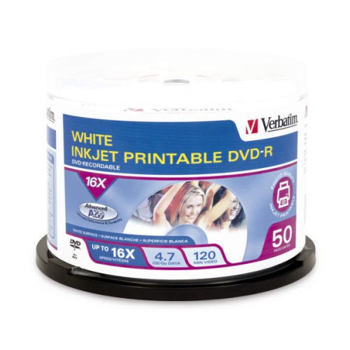 DVD-R - Verbatim - 4.7GB - White - Inkjet Printable - Pack of 50 ...