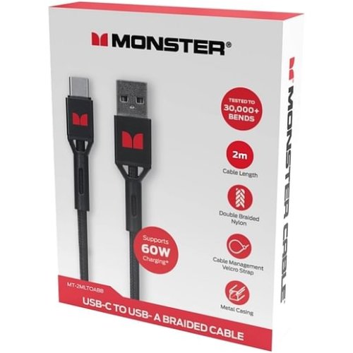 Monster - 1.2M USB-C to USB-A Cable - (Black) | Skout Office Supplies