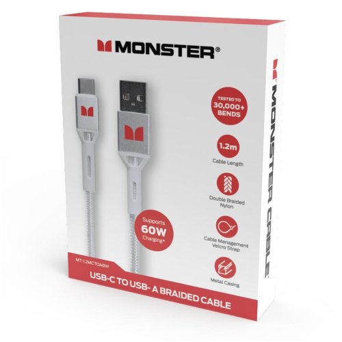 Monster - 1.2M USB-C to USB-A Cable - (White) | Skout Office Supplies
