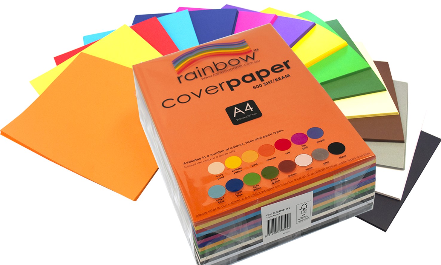 Cover Paper - Rainbow - A4 - 125gsm - Assorted Colours - 500 Sheet Ream ...