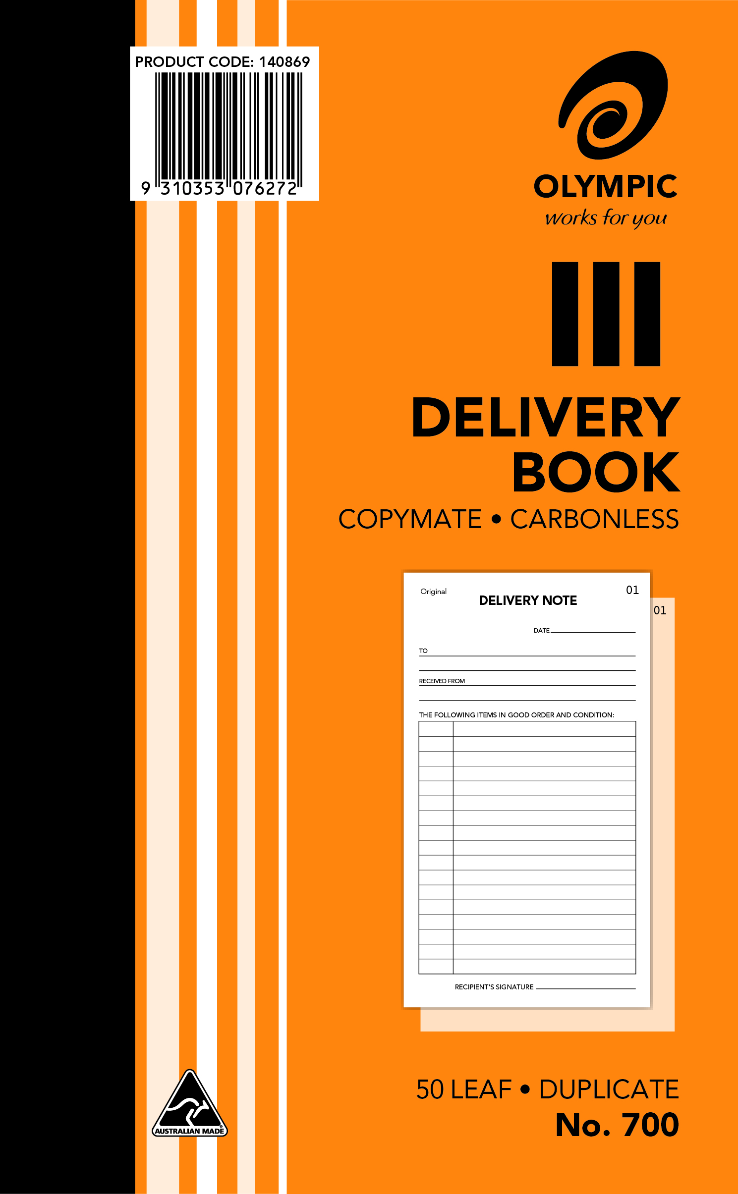 Delivery Book - Olympic - No. 700 - Duplicate C/less - 8x5 - 50lf ...
