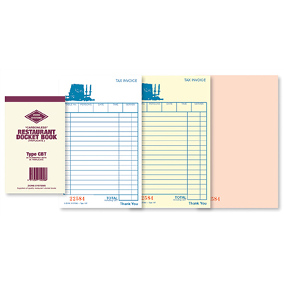 Restaurant Docket Book - Zions - Carbonless Triplicate - 25 Sets - Pack ...