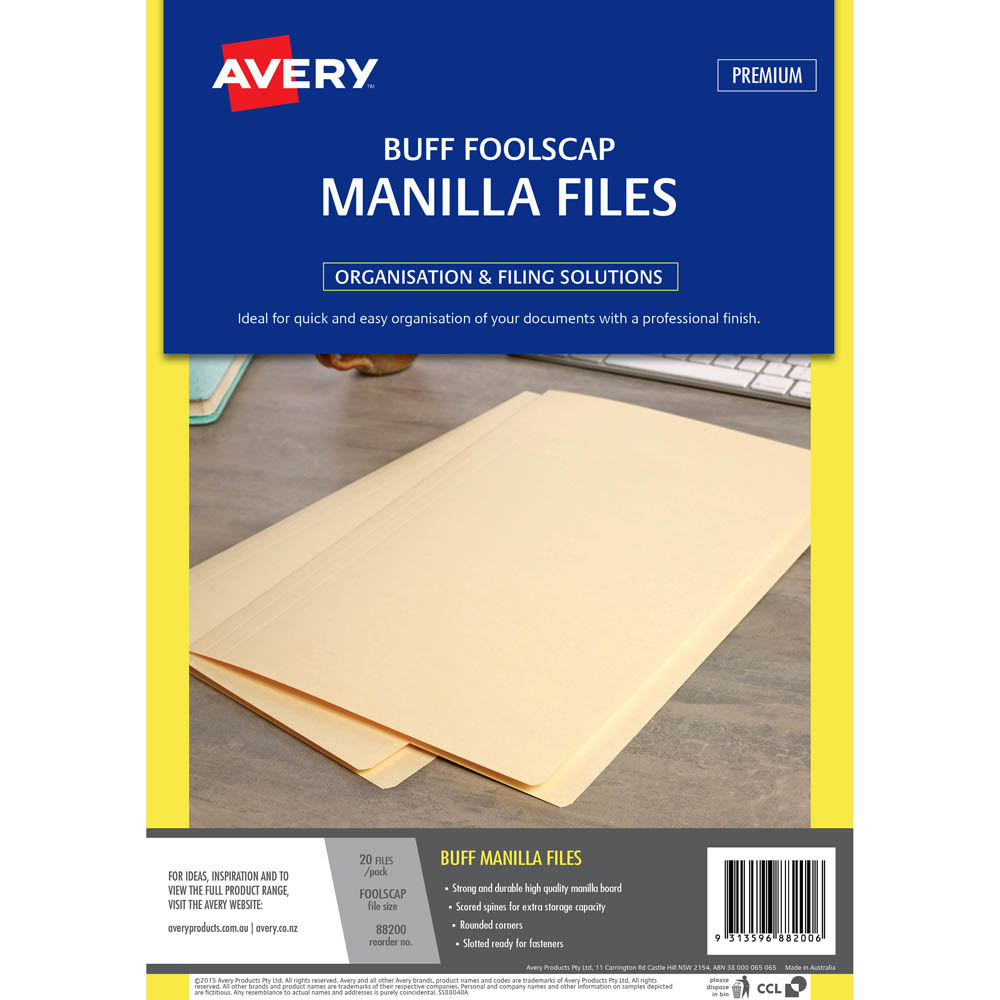 Manilla Folder - Avery - Foolscap - Manilla Buff (20 Pack) | Skout ...