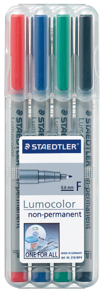 OHP Marker - Staedtler - 316 - Water Soluable - 0.6mm - Wallet of 4 ...
